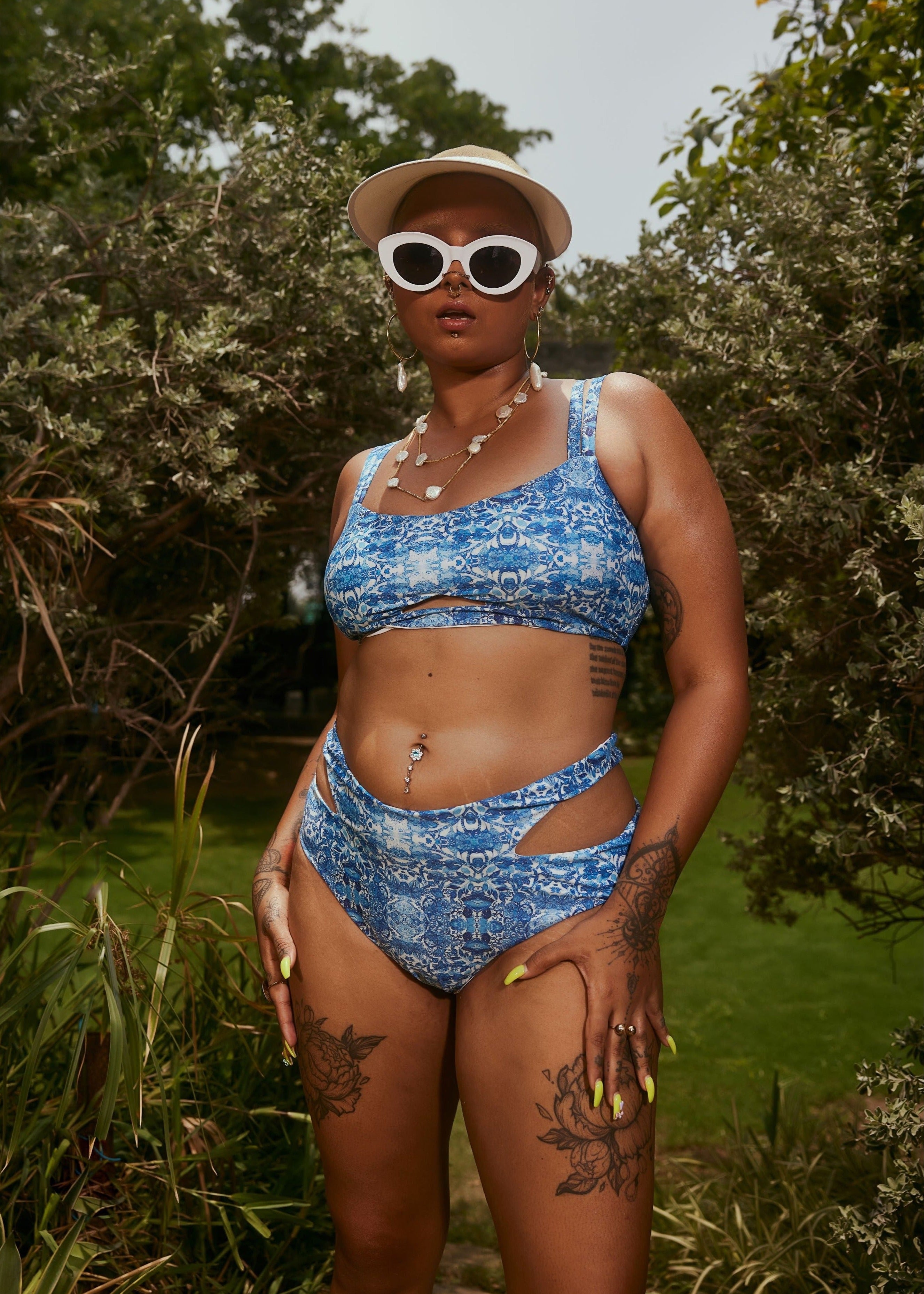 Buy Our Oceane Blue & White Print Cutout High Waist Bikini Set – Lea Clothing Co.