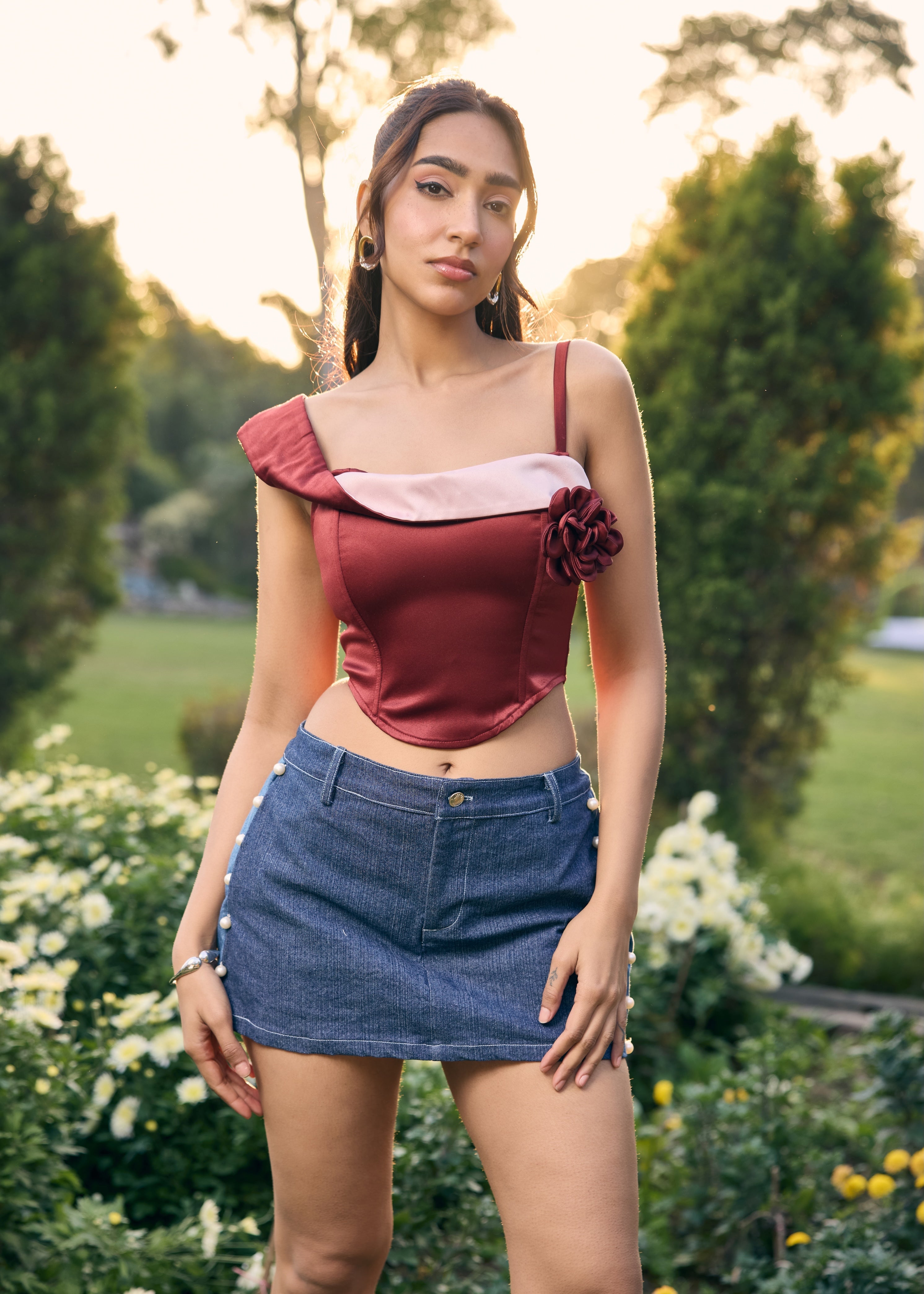 Zelda Red Corset Top with Rose Accent – Lea Clothing Co.