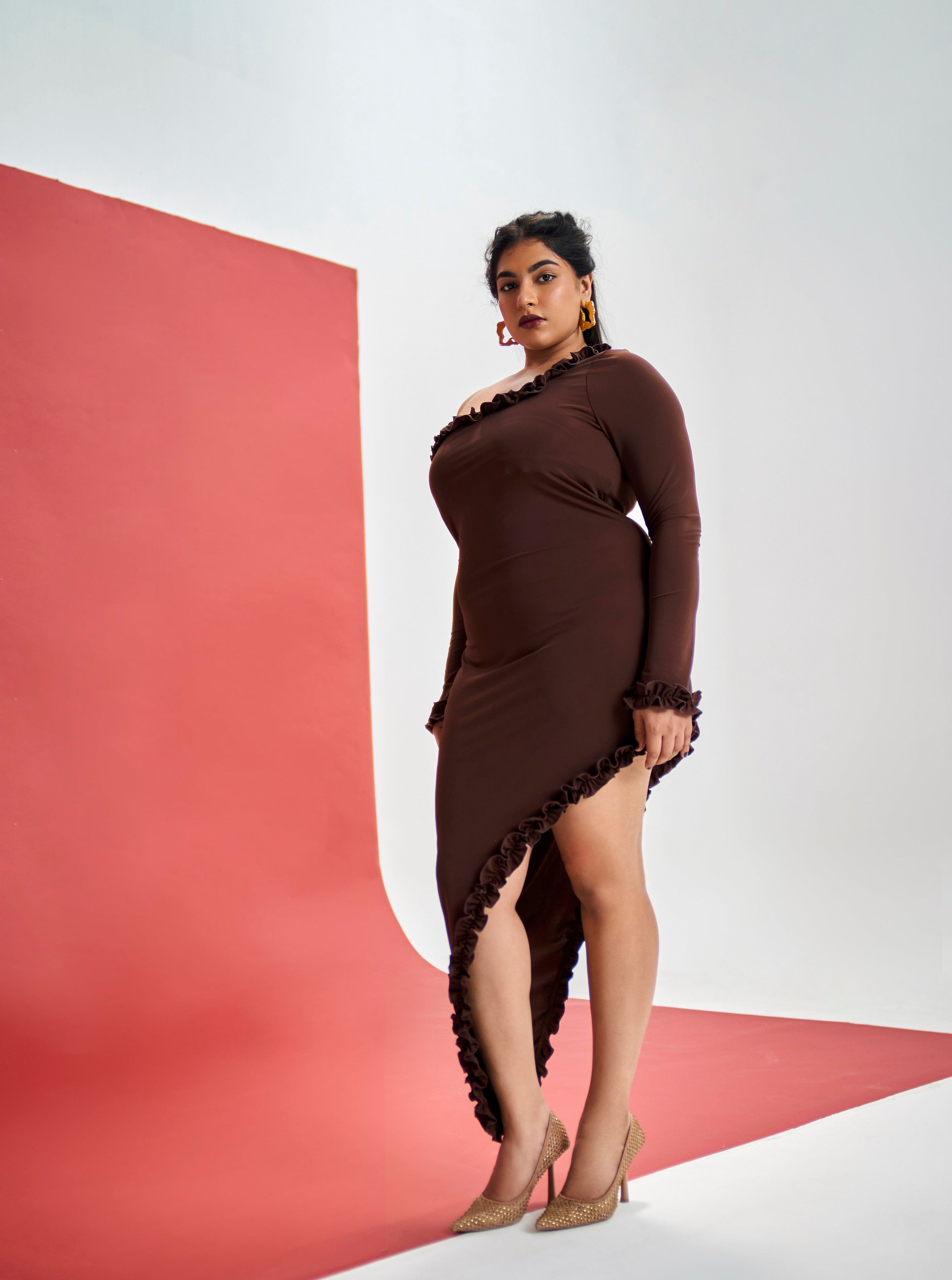 Zena Brown Spandex Asymmetrical Dress – Lea Clothing Co.